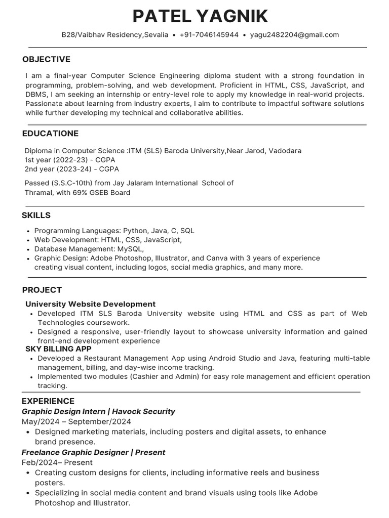 Computer Science Student Resume | PDF