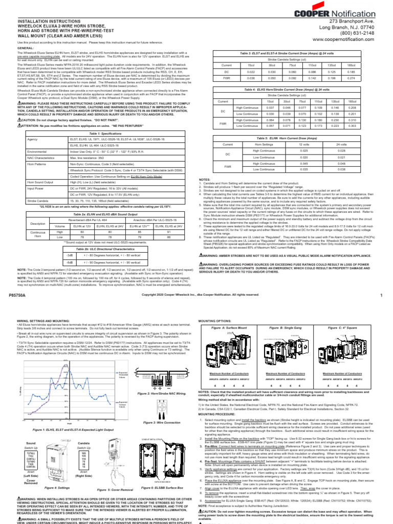 Eluxa Horns Strobes Wall Install Sheet P85750 | PDF | Electrical Wiring ...