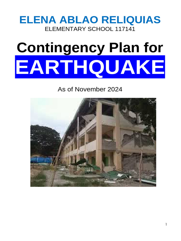 Contingency Plan Earthquake Sample | PDF | Earthquakes | Emergency ...