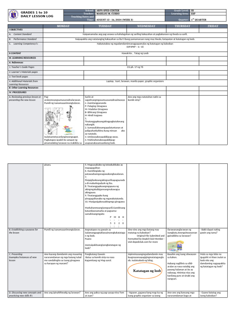 DLL - Esp 3 - Q1 - W3 | PDF