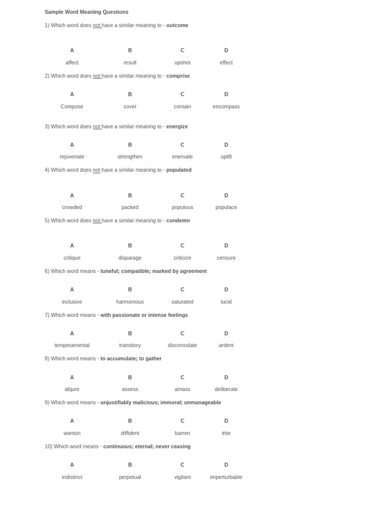 Word Meaning Test | PDF