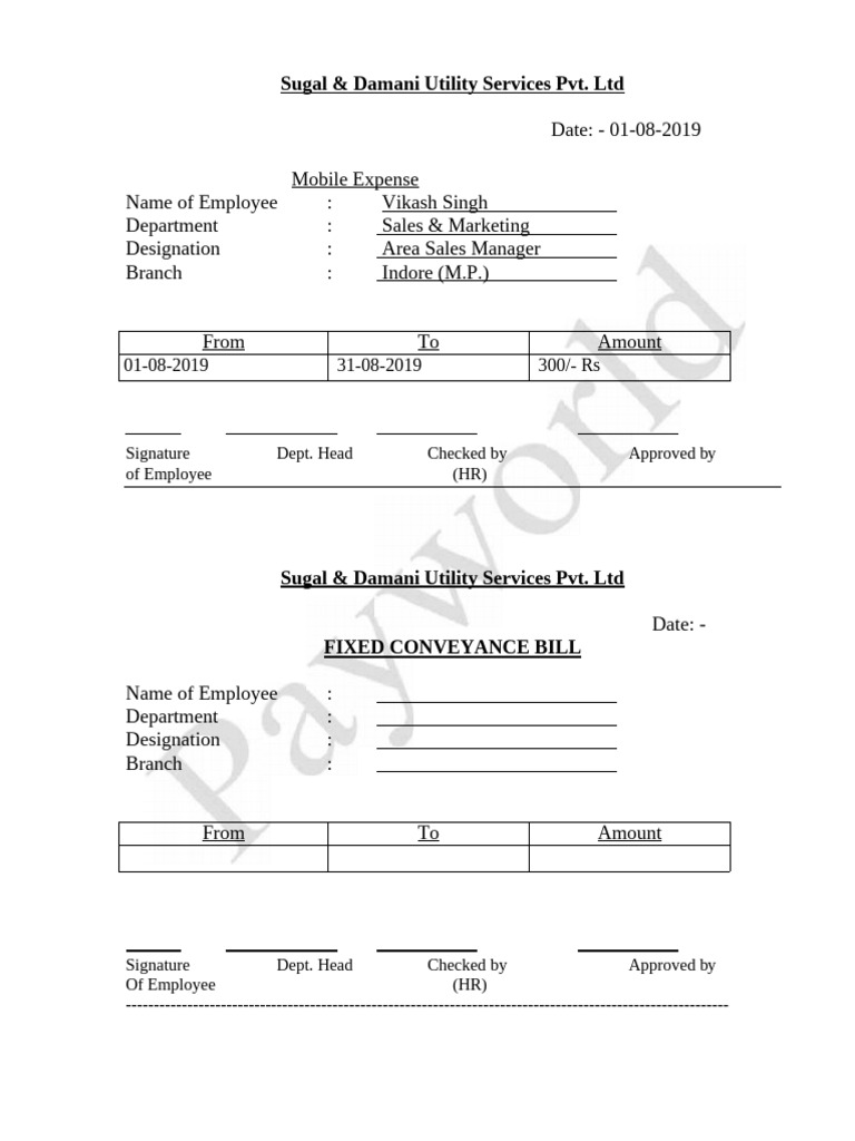 Format For Fixed Mobile Claim Fixed Conveyance | PDF