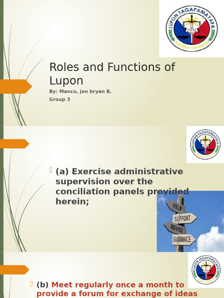 Roles and Functions of Lupon by Jbmanco | PDF