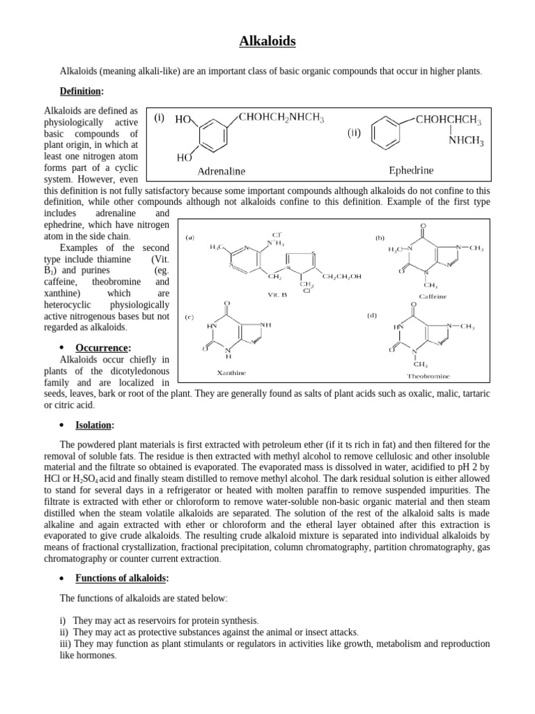Alkaloids: Definition, Isolation, and Functions | PDF | Amine | Alkaloid