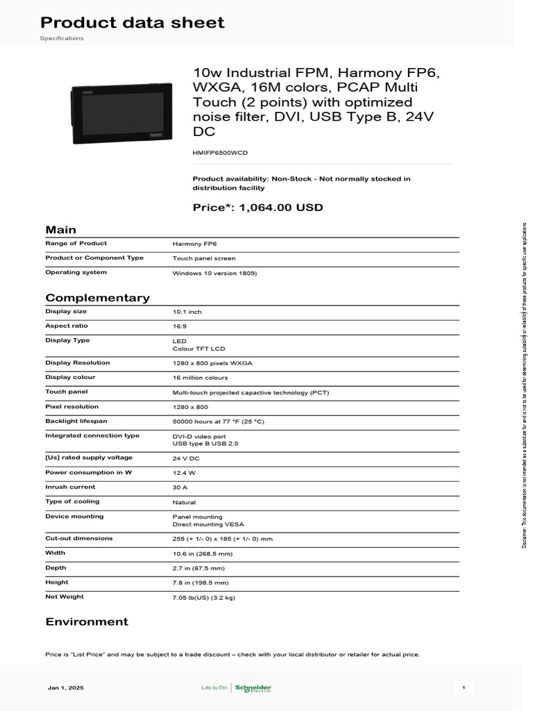 Schneider Electric - Harmony-FP6 - HMIFP6500WCD | PDF | Display ...