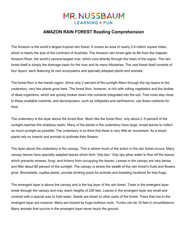 Environment and Animals reading | PDF | Tiger | Rainforest