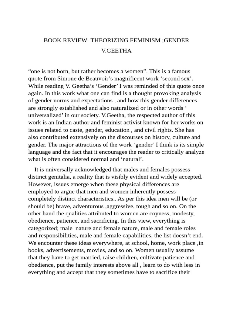 V Geetha Review | PDF | Gender | Gender Studies