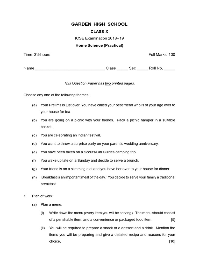 10 Home Science (Practical) | PDF | Menu | Meal