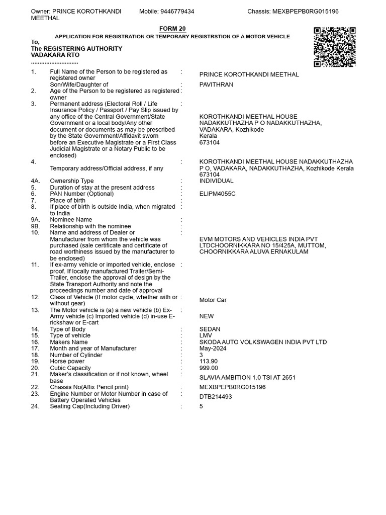 Motor Vehicle Registration Form | PDF | Semi Trailer Truck | Axle