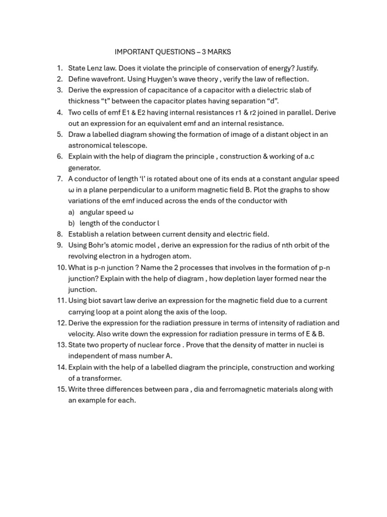 15 important questions | PDF