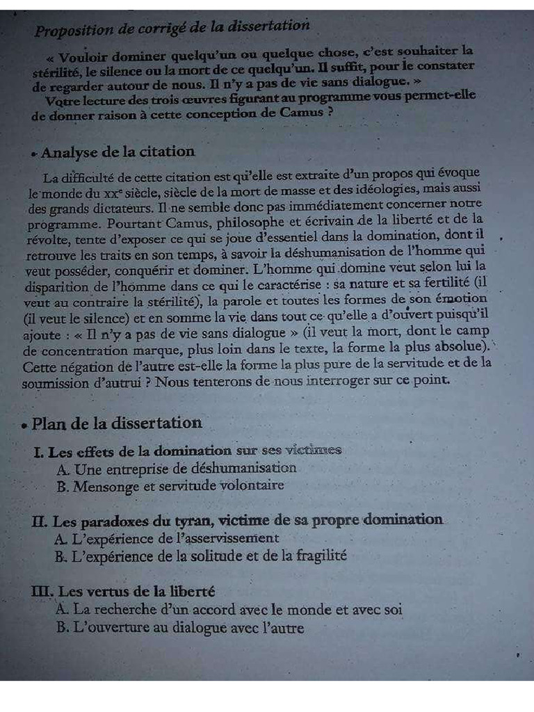 Proposition de Corrigé de La Dissertation | PDF