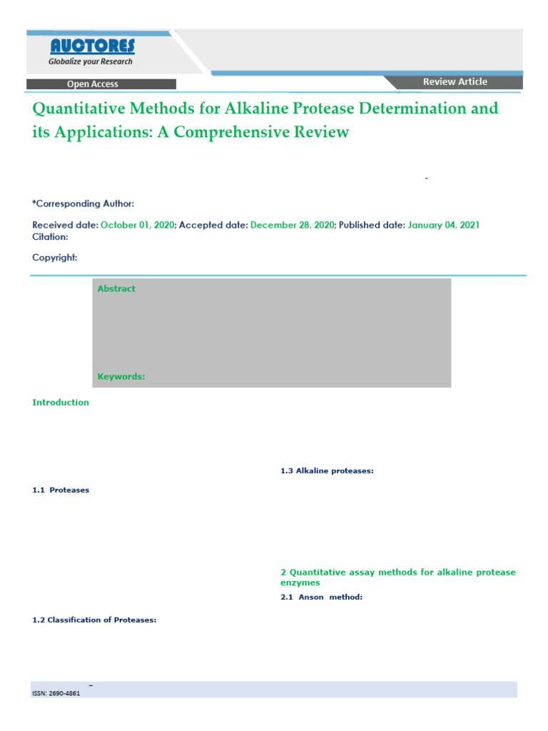 Quantitative Methods For Alkaline Protease Determi | PDF | Protease ...