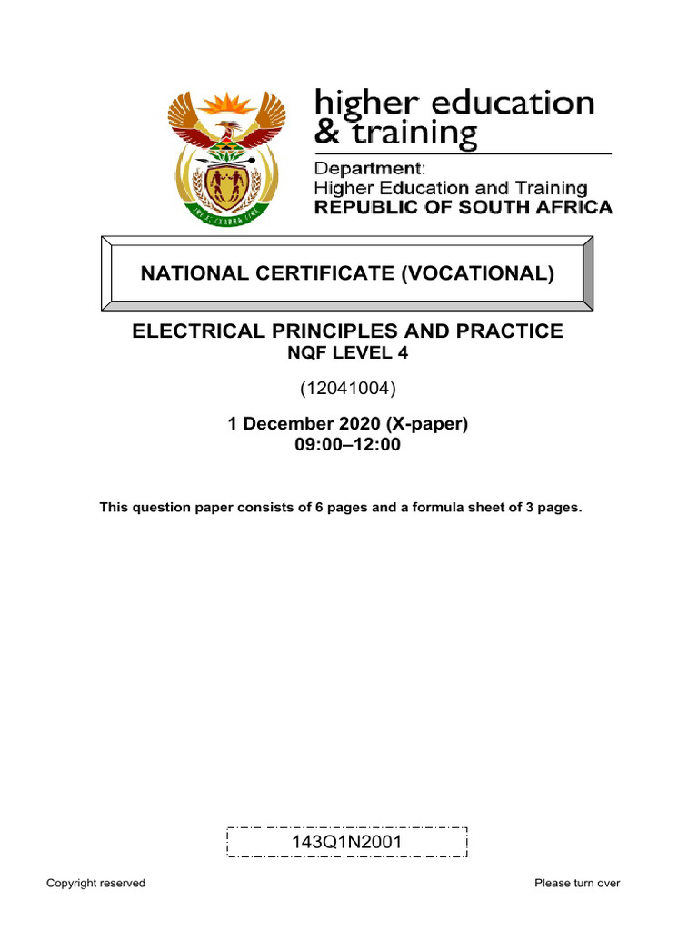 NCV4 Electrical Principles and Practice December 2020 | PDF | Electric Motor | Transformer