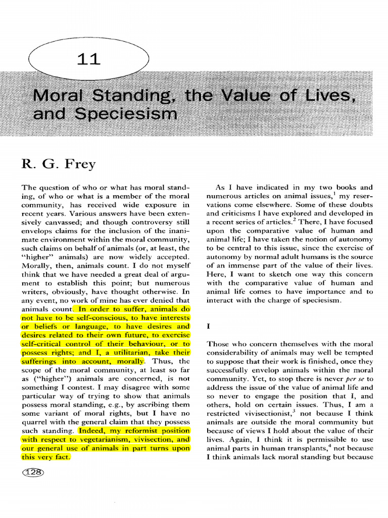 Moral Standing and Animal Life Value | PDF | Autonomy | Reason