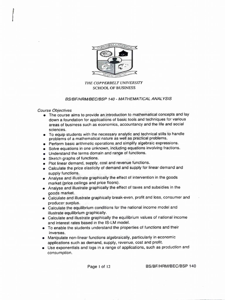 BS 140 Course Outline - Mathematical Analysis | PDF