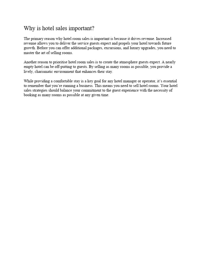 Why Is Hotel Sales Important | PDF