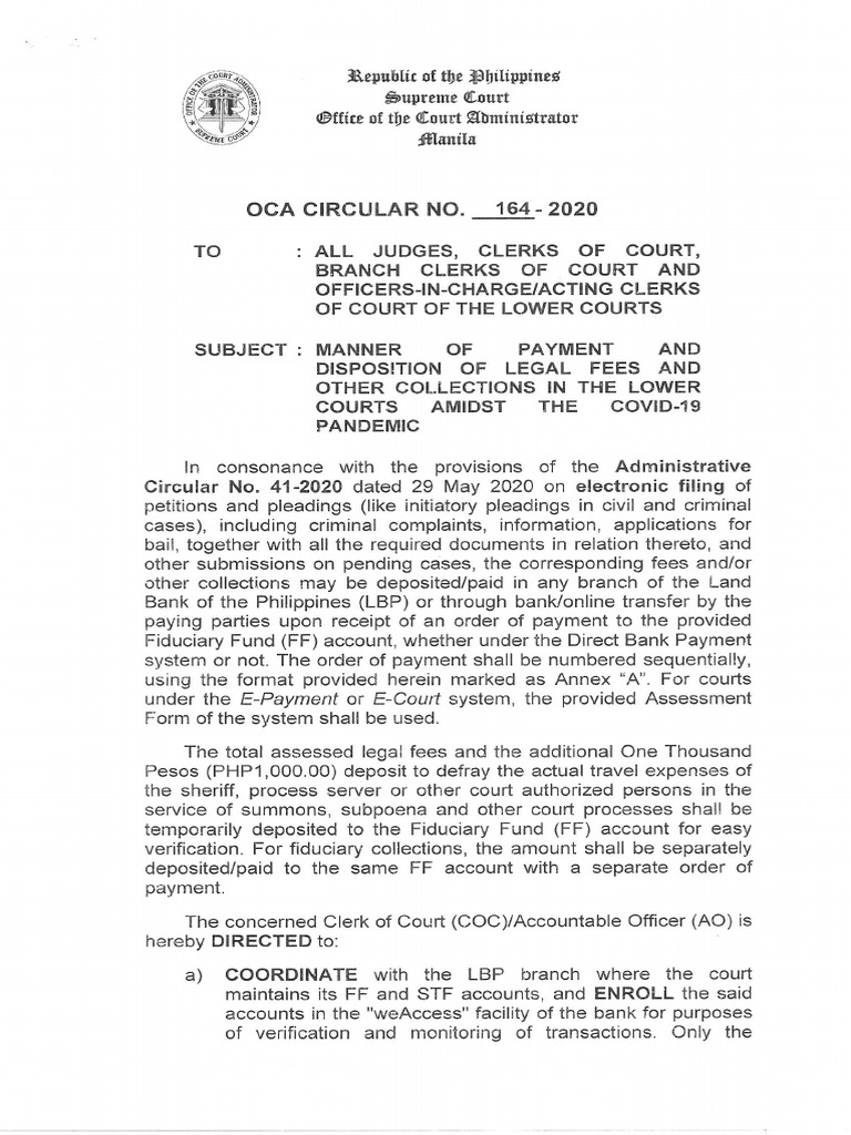OCA Circular No. 164 2020 | PDF