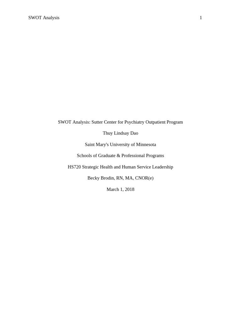 SWOT Analysis Paper | PDF | Psychiatry | Mental Health