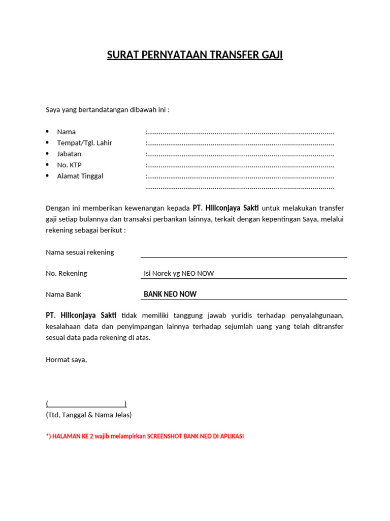 3, SURAT PERNYATAAN TRANSFER GAJI (di isi nama) | PDF