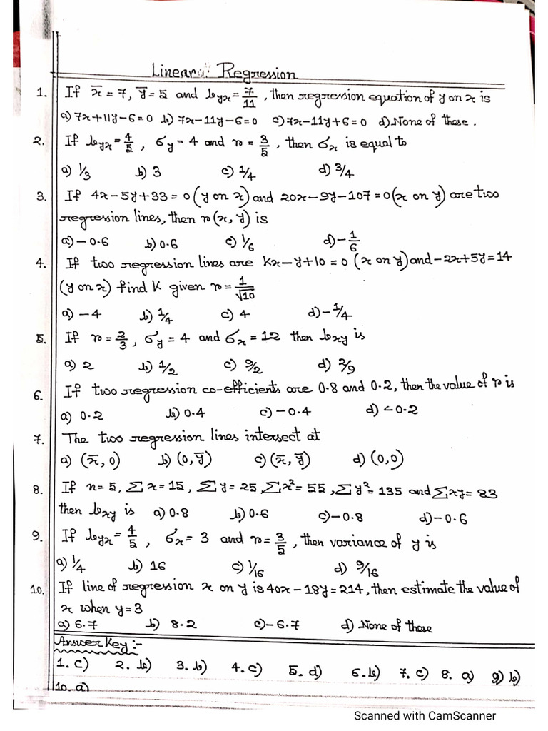 Class 12 Linear Regression | PDF