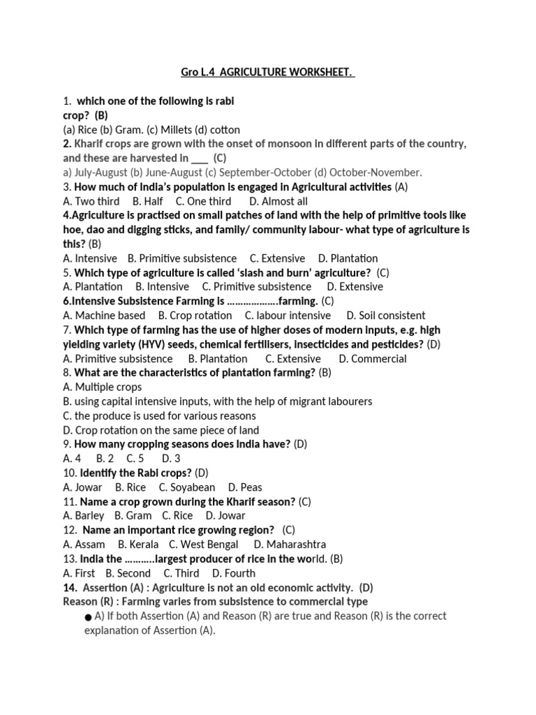 GR X Geo L 4 Agriculture Worksheet-1 | PDF | Agriculture | Food Industry