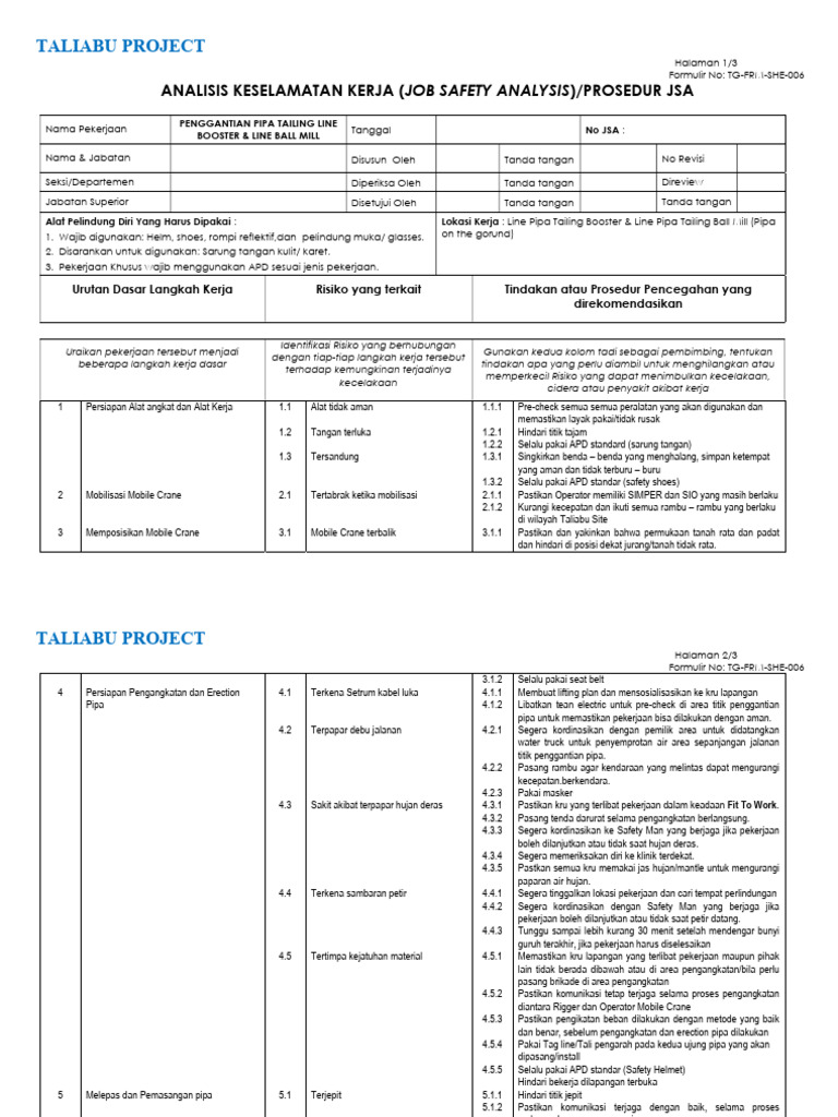 JSA REV.0 Tailing Pipe | PDF