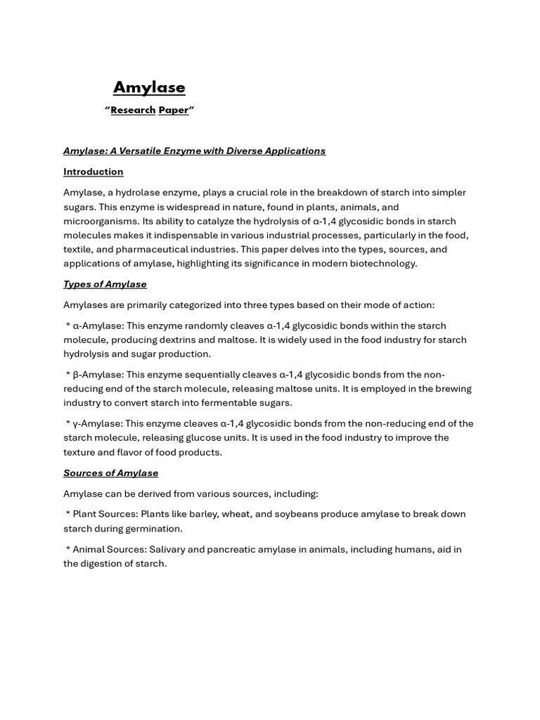 Research Paper on Amylase | PDF | Starch