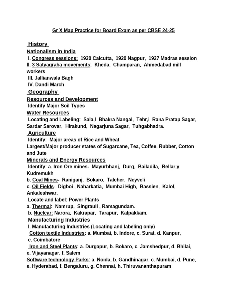 Gr X Map Practice for Board Exam as per CBSE 24-25 | PDF