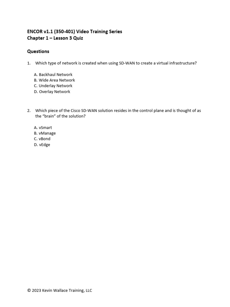 SD-WAN Quiz and Answers Guide | PDF