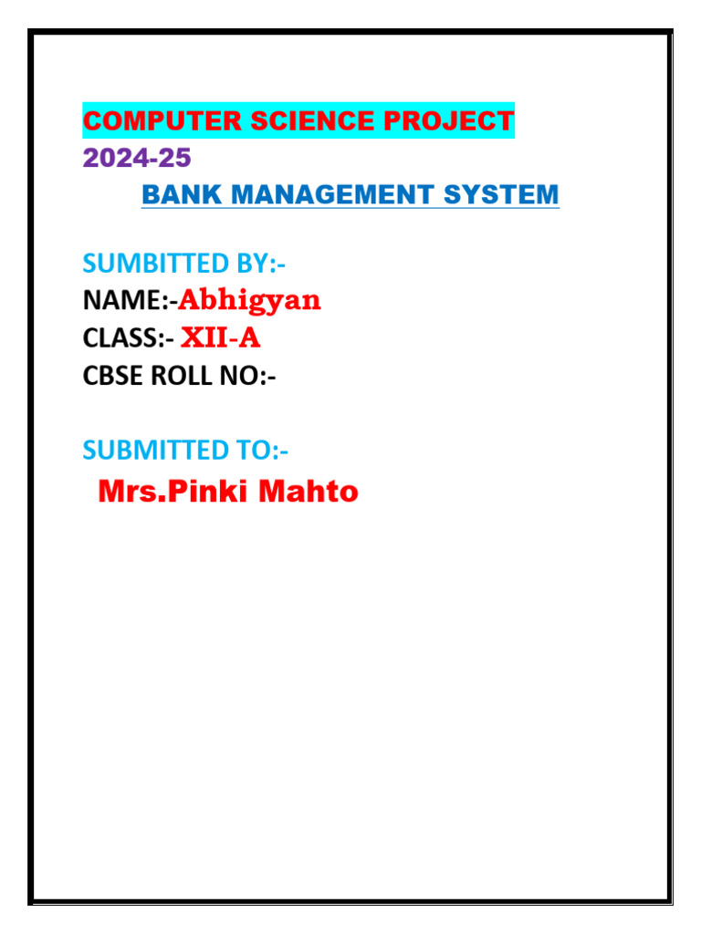CS Project Bank Management System 2023 24 | PDF | My Sql | Databases