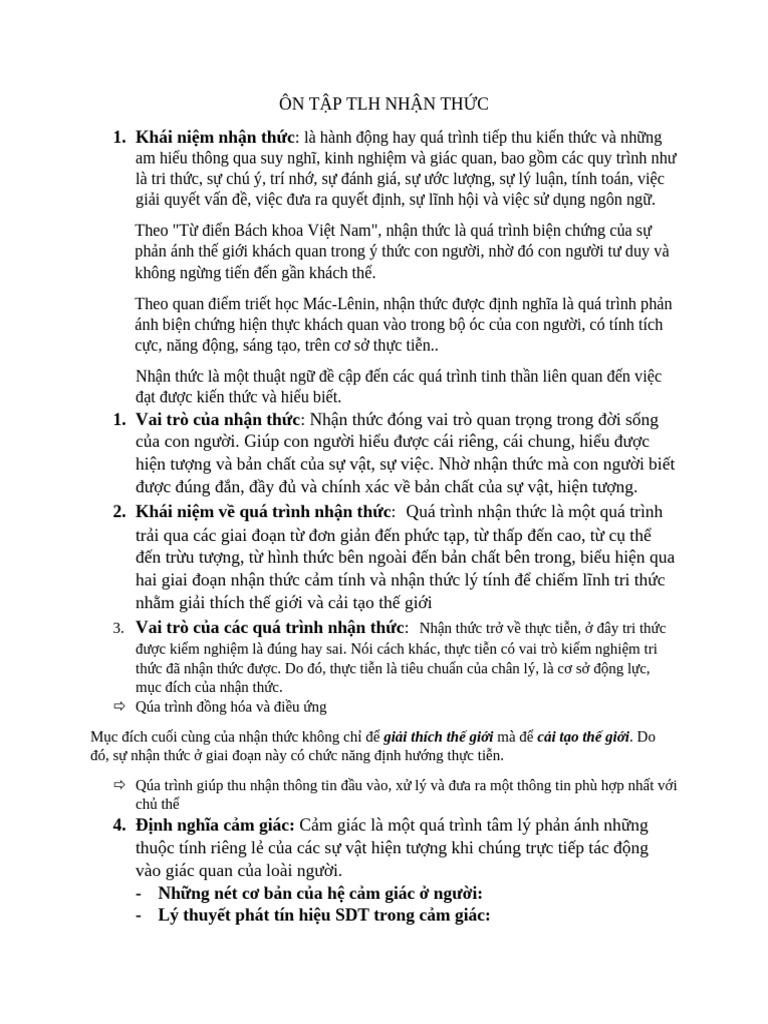 ÔN TẬP TLH NHẬN THỨC | PDF