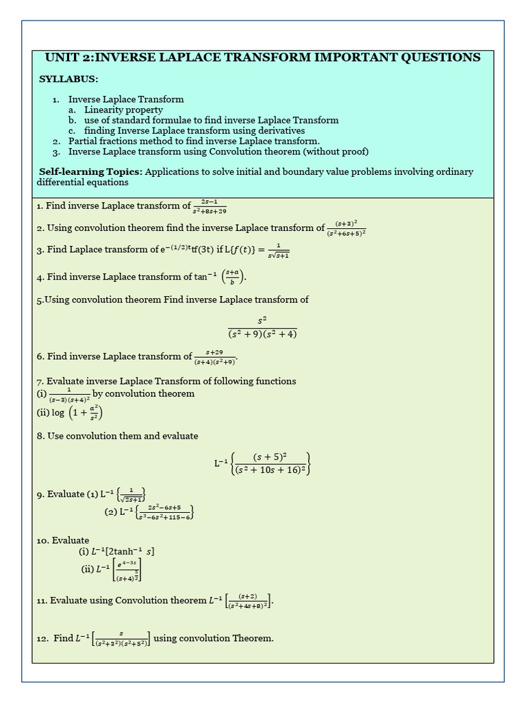 Inverse Laplace Transform Techniques | PDF | Laplace Transform ...