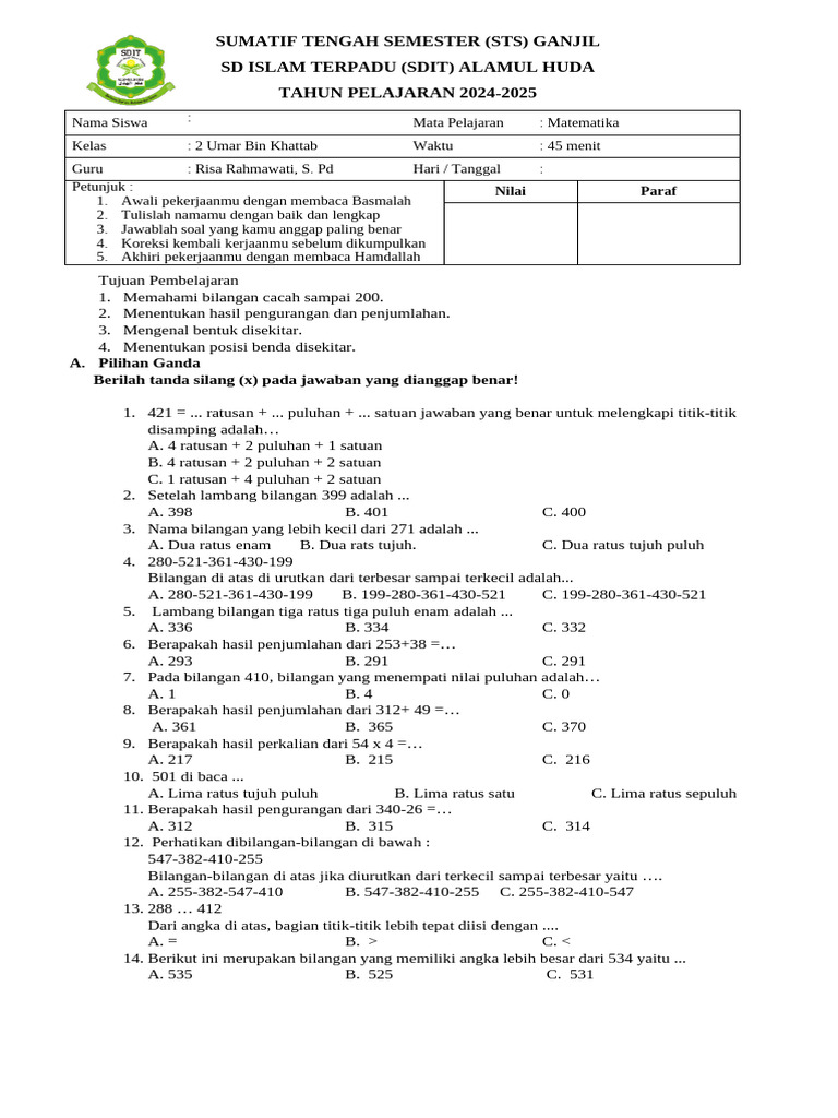 MTK_2 Umar_ PTS Ganjil 2024 | PDF