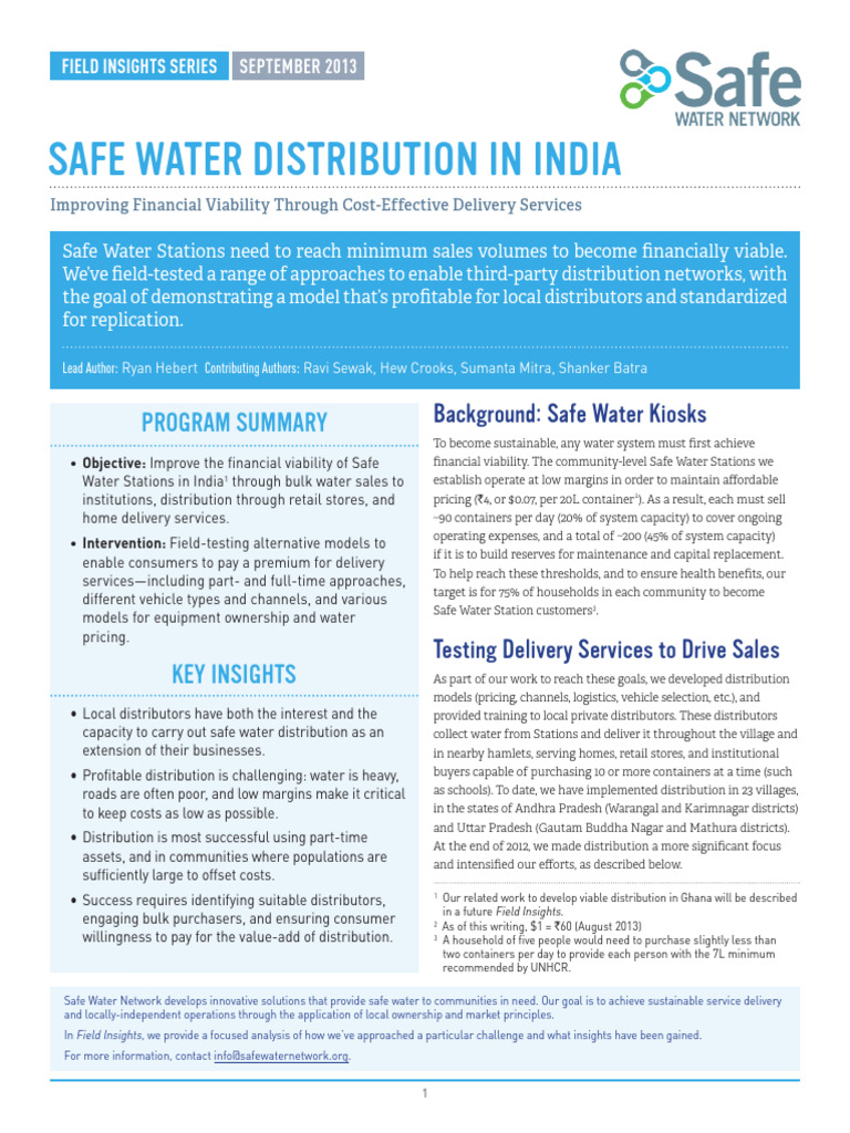 SWN - FIS - Safe Water Distribution in India - Sept 2013 | PDF ...