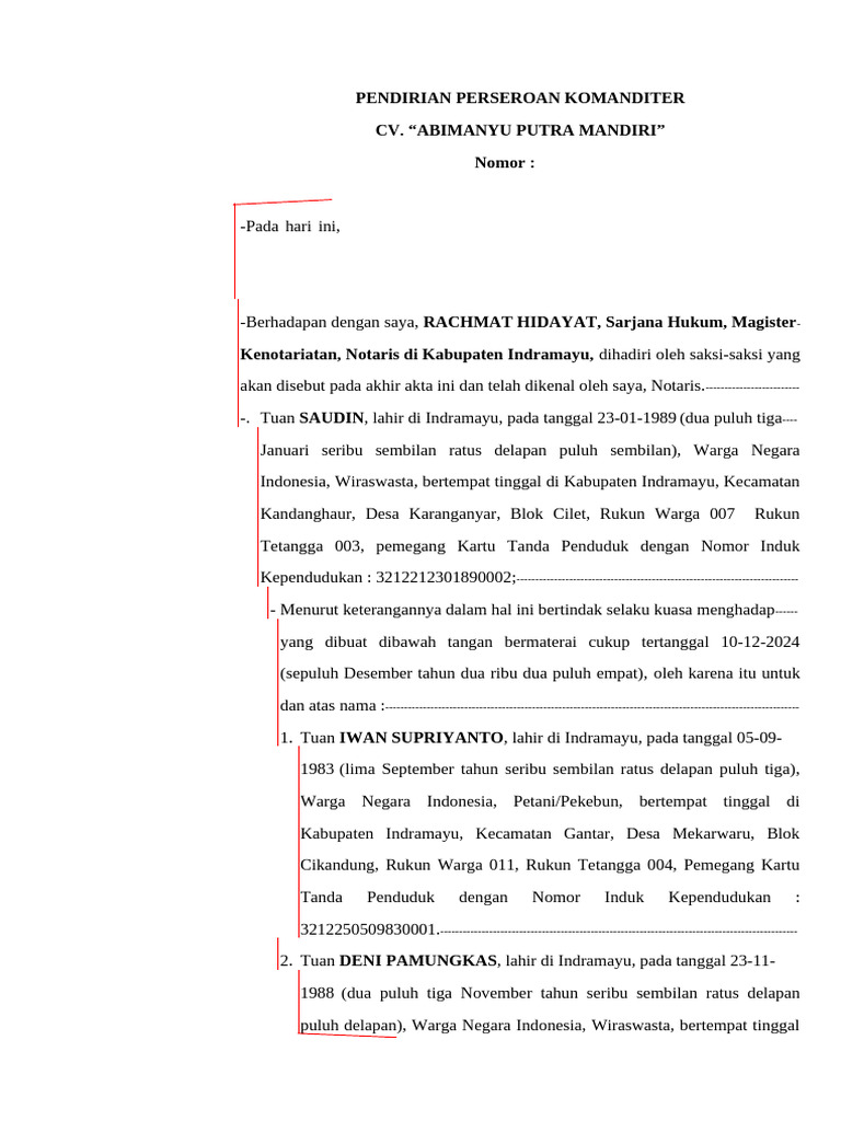 Akta Pendirian CV. ABIMANYU PUTRA MANDIRI | PDF