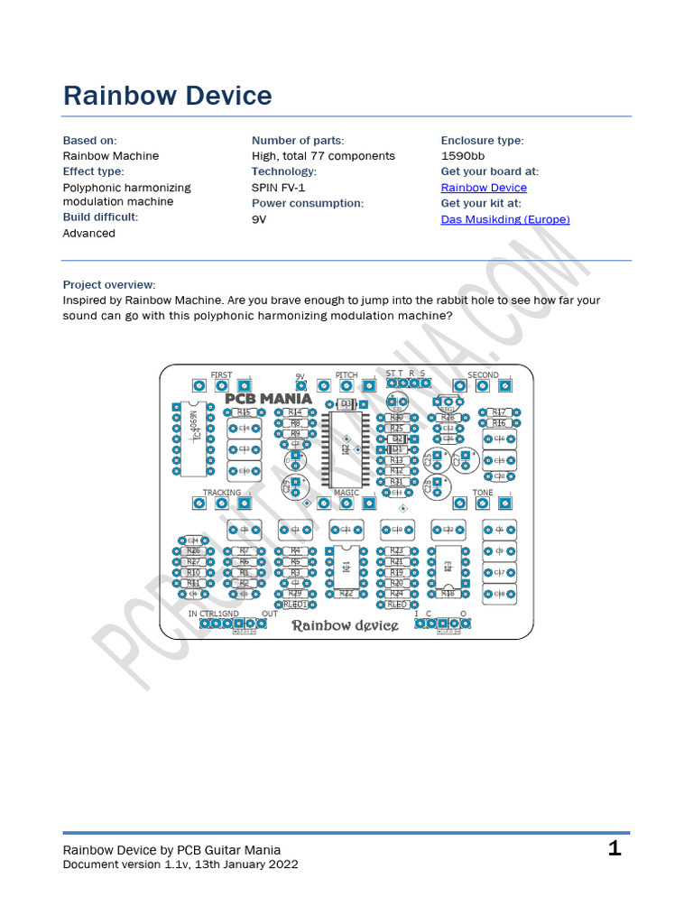 Rainbow Device 1.1v Building Docs | PDF | Resistor | Capacitor
