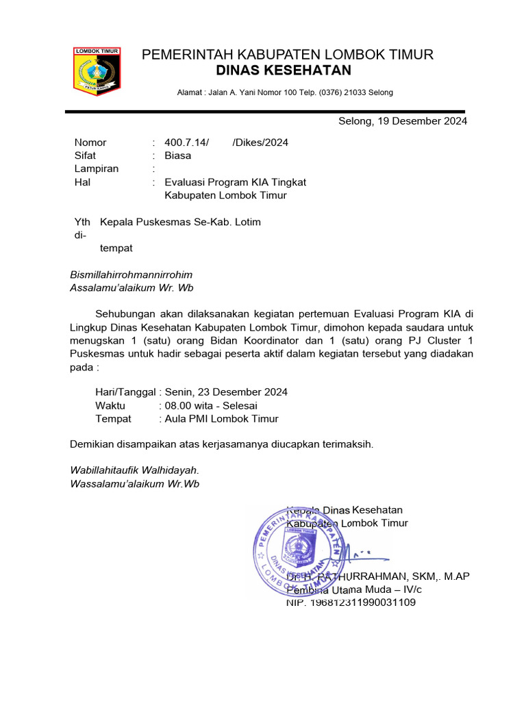 Surat Evaluasi Program KIA | PDF