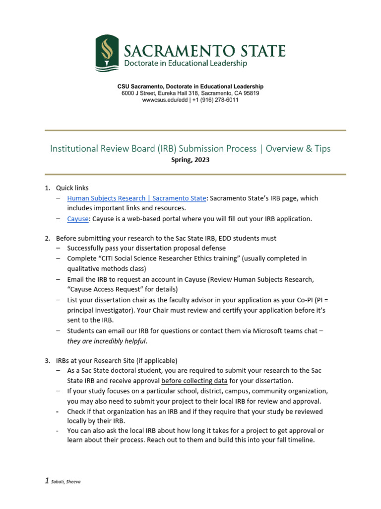 IRB Submission Guide for EDD Students | PDF | Institutional Review ...