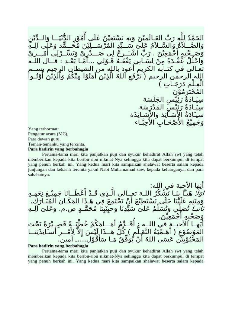 Naskah Pidato Bhs Arab | PDF