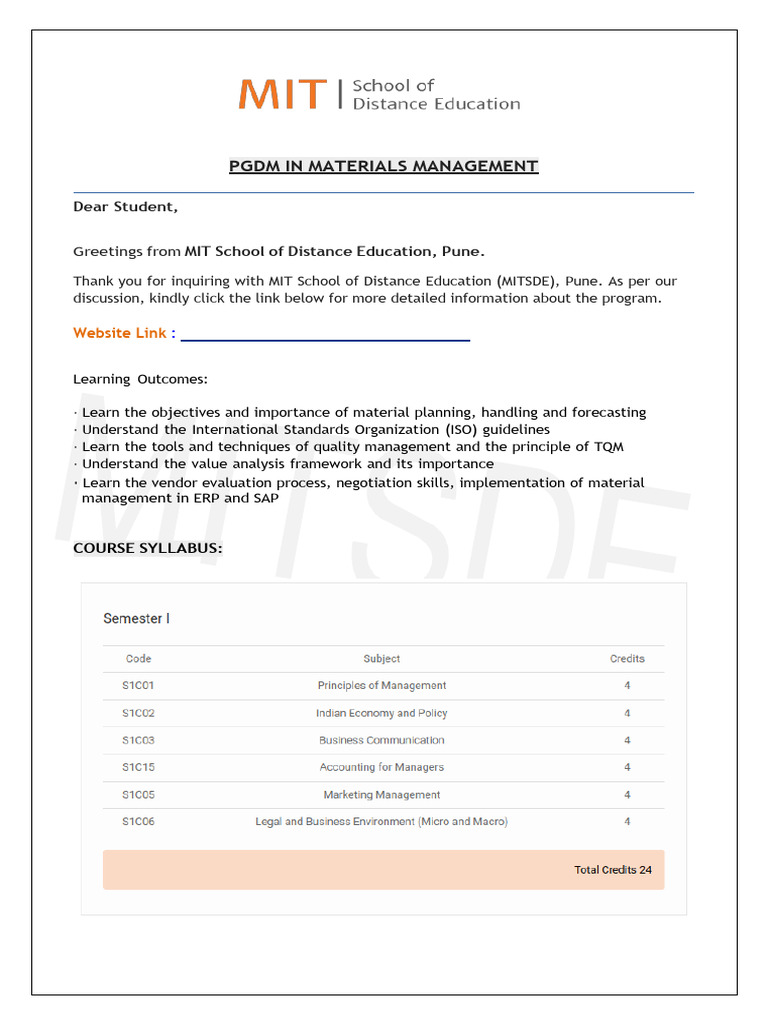 PGDM in Materials Management | PDF