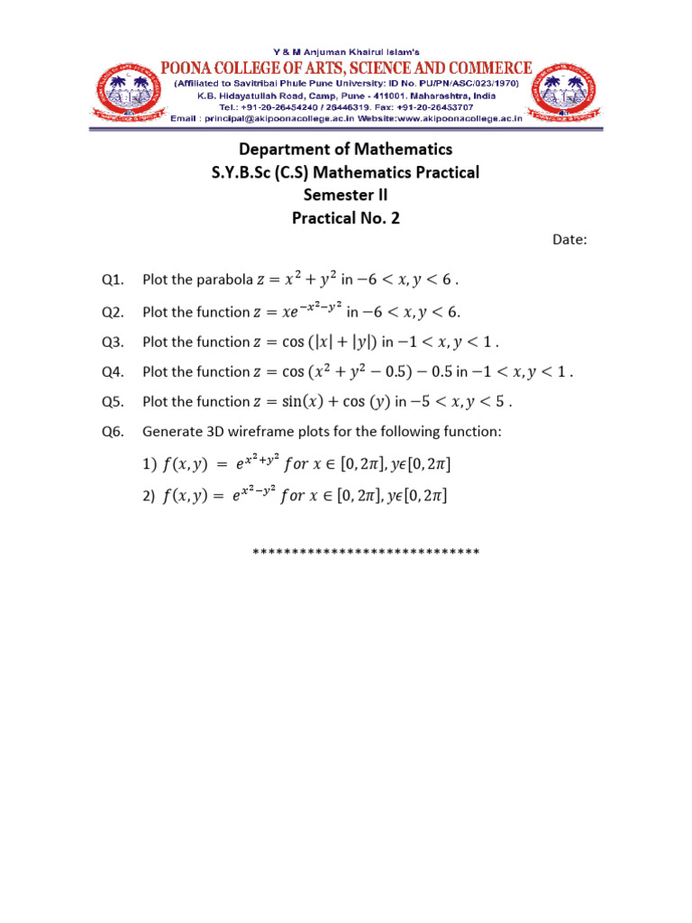 Mathematics Practical: 3D Plotting Tasks | PDF