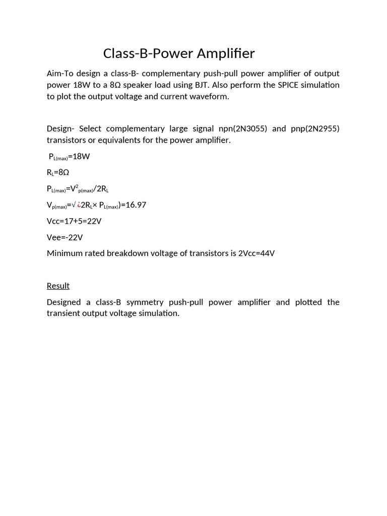 Class-B-Power Amplifier: L (Max) L L (Max) 2 P (Max) L P (Max) L L (Max) | PDF