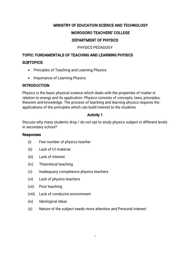 Principles of Teaching and Learning Physics-1 | PDF