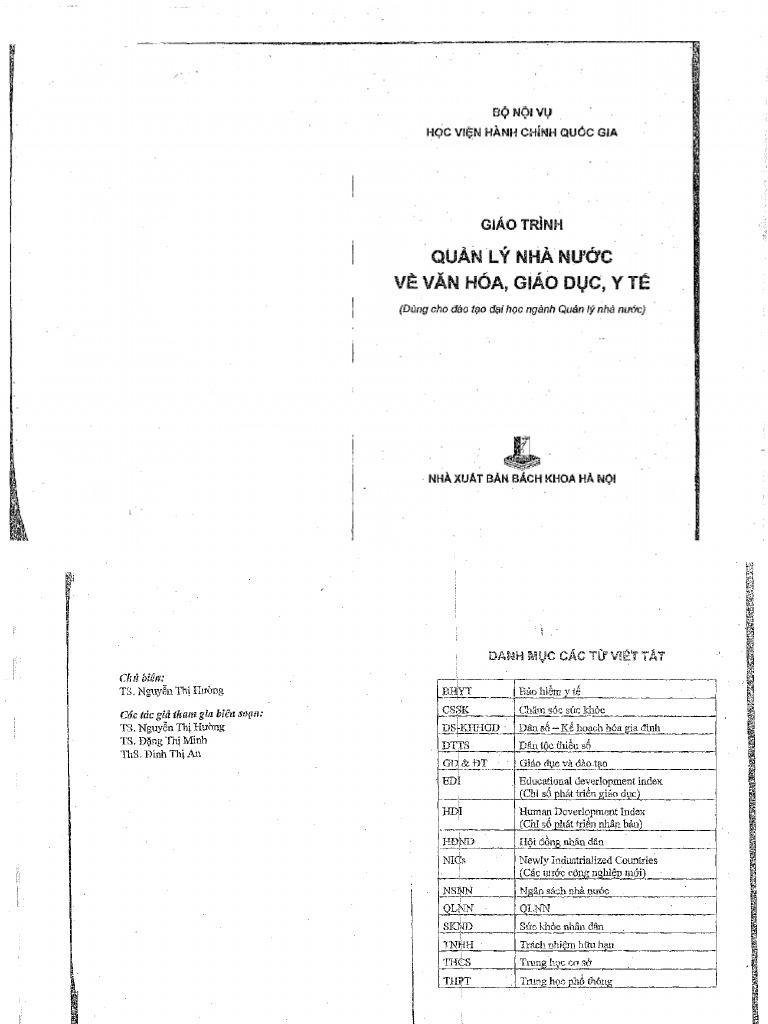 Giao trinh quan ly nha nuoc ve van hoa,giao duc,y te-nxb bach khoa hn-nguyen thi huong | PDF