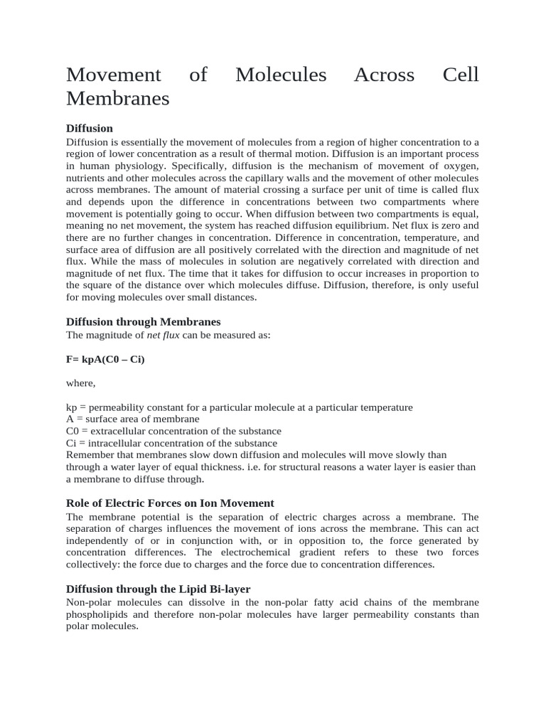 Movement of Molecules Across Cell Membranes | PDF | Cell Membrane | Osmosis