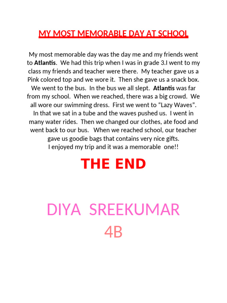 My Most Memorable Day at School | PDF