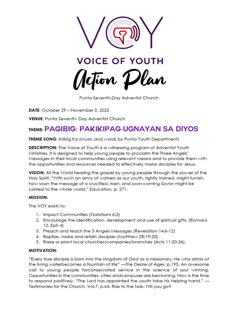 Voy 2022 Action Plan Proposal | PDF | Disciple (Christianity) | Religious Belief And Doctrine