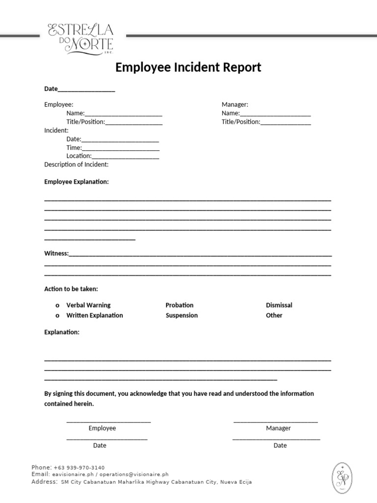 Employee Incident Report Template | PDF