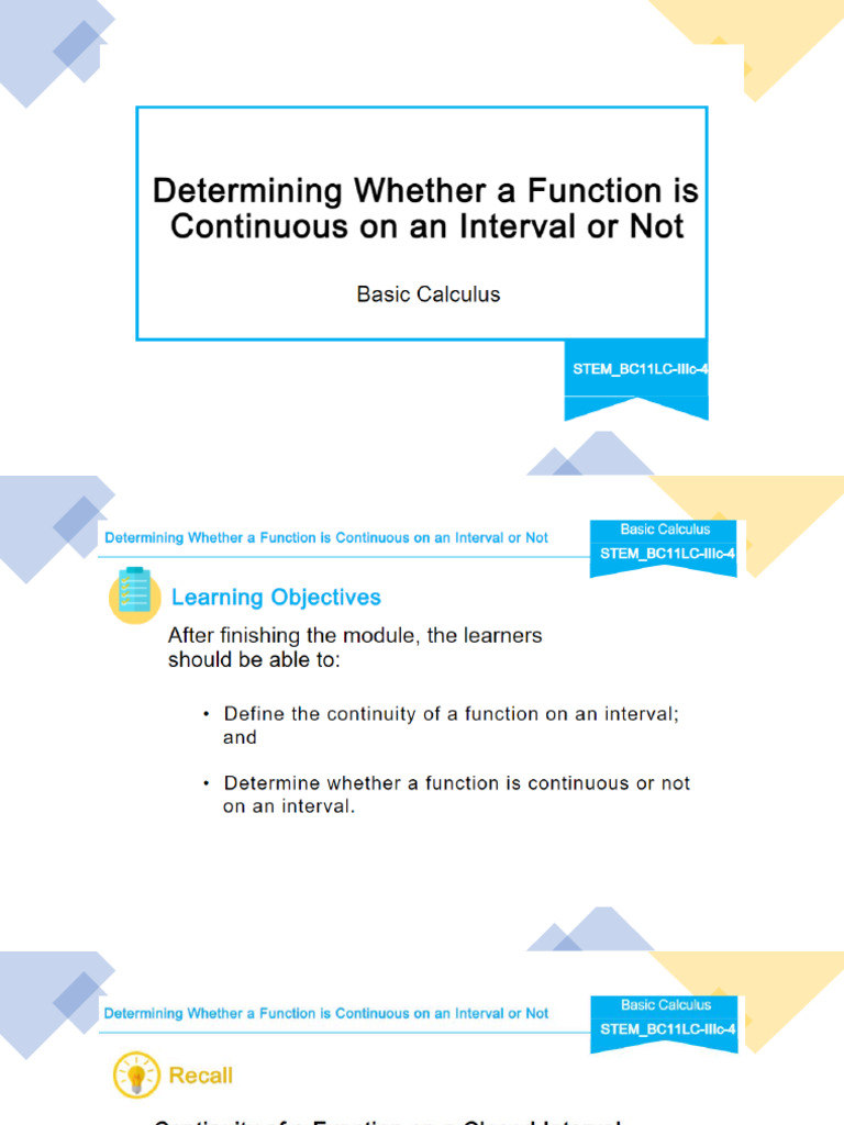 Lesson 10 - Determining whether a function is continuous on an interval or not | PDF