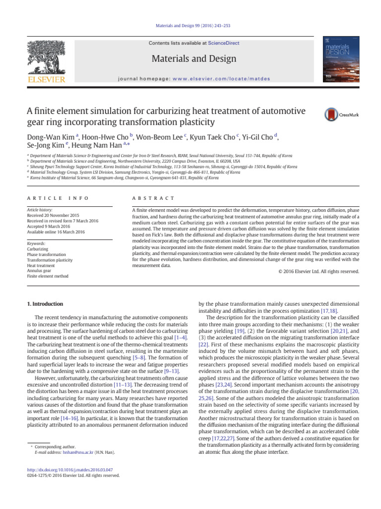 A Finite Element Simulation For Carburizing Heat Treatment Of Automotive Gear Ring Incorporating